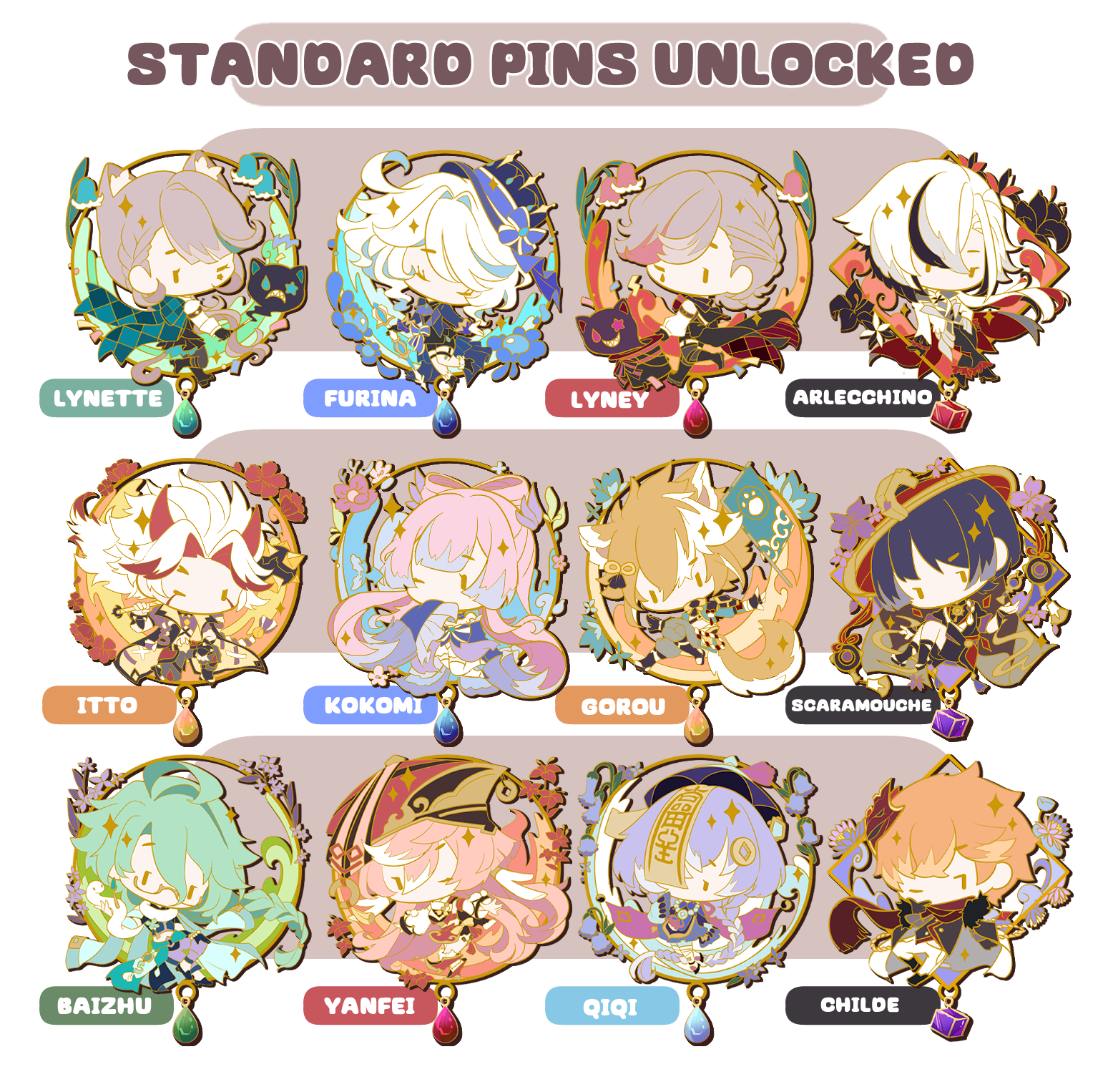 [PRE-ORDER] Genshin Enamel Pins + Sticker Set (New characters ...